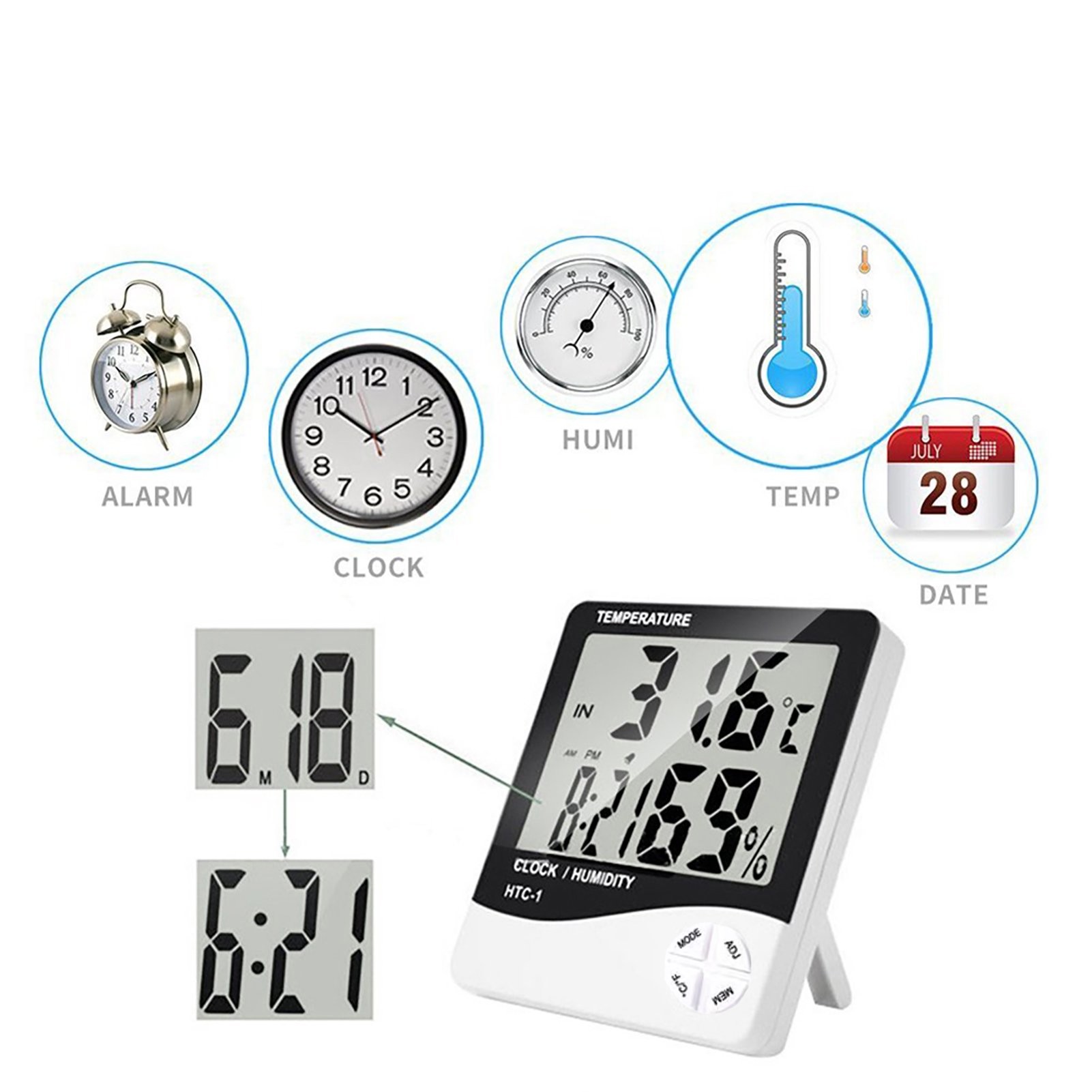 Statie meteo LCD, higrometru, calendar, ora, data, alarma
