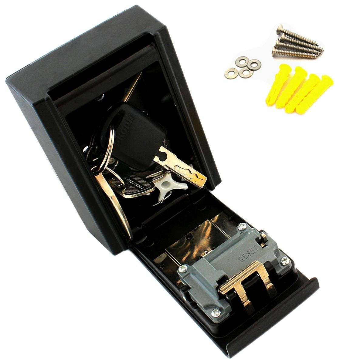 Seif chei, cod 4 cifre, prindere perete, 12 x 8,7 x 4cm, negru