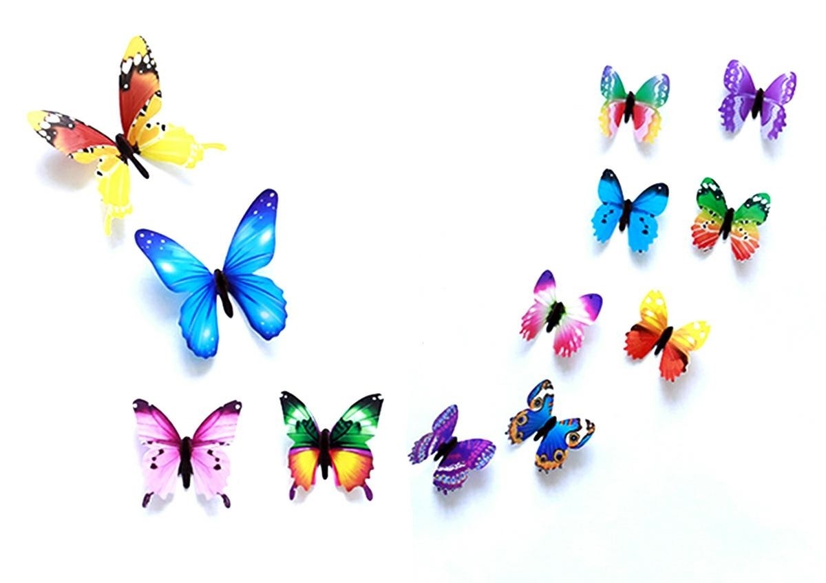 Set 12 fluturi fosforescenti decorativi, 11-6cm, diverse culori