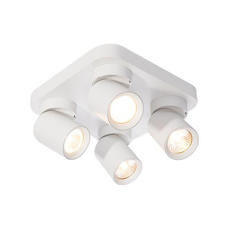 Aplica de tavan cu 4 spoturi reglabile, 35W, cadru aluminiu, alb mat