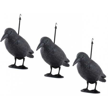 Set 3 figurine decorative tip Corb, pentru alungarea pasarilor, negru
