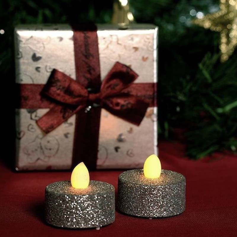 Candele LED tip pastila, glitter argintiu, set 2 bucati