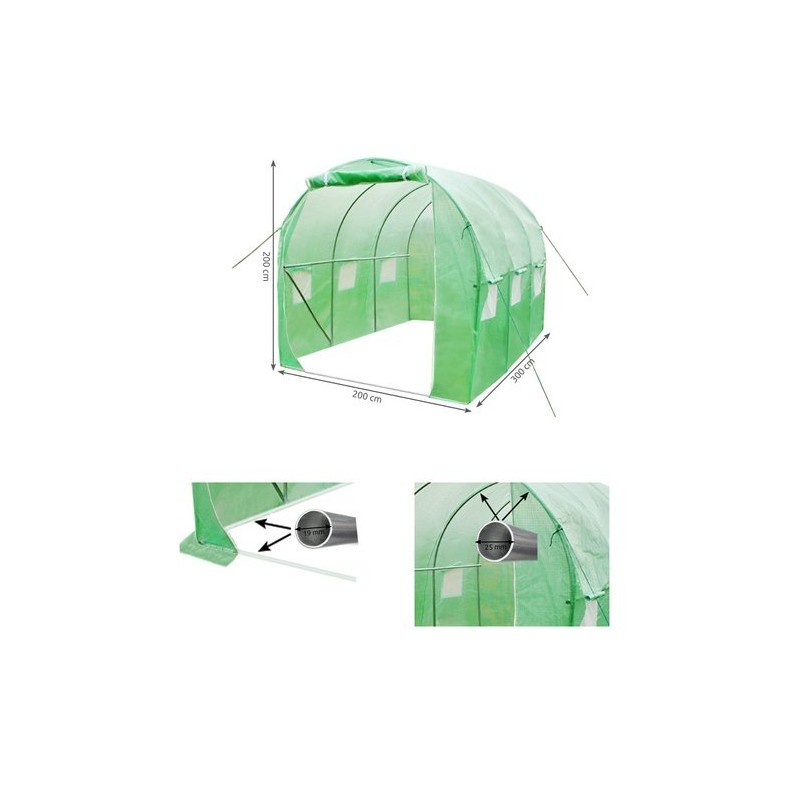 Solar gradina 3x2x2 m, 6 ferestre cu plasa tantari, 3 sectiuni, verde