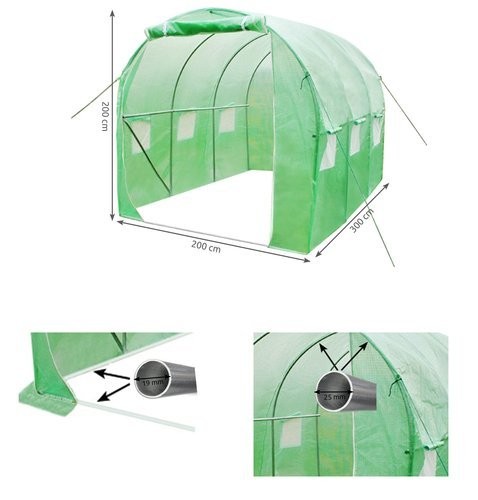 Solar gradina 3x2x2 m, 6 ferestre cu plasa tantari, 3 sectiuni, verde