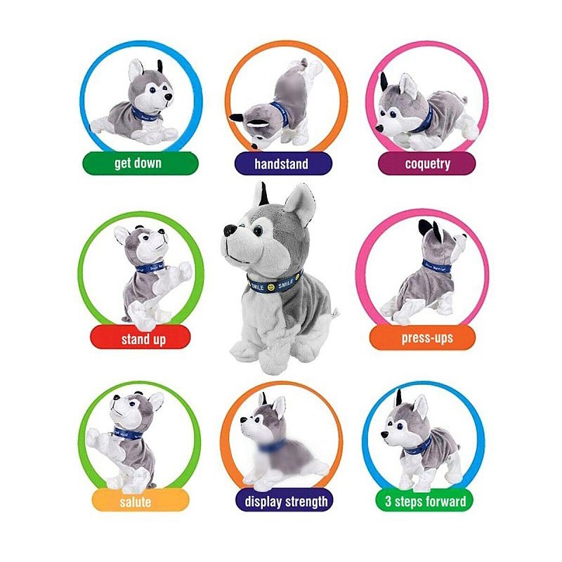 Catel interactiv din plus, latra, se misca, da din codita, Husky