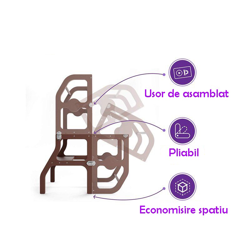 Turn invatare pliabil, scaun inaltator 2 in 1, copii 18 luni +, lemn