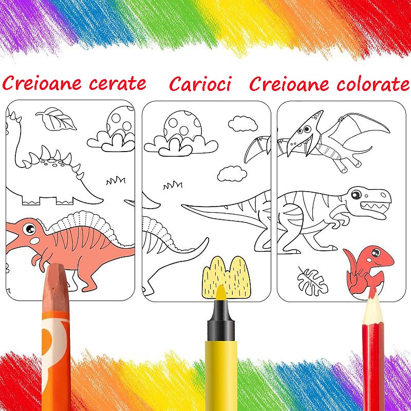 Rola desene de colorat, model dinozauri, hartie autocolanta, 30x300 cm