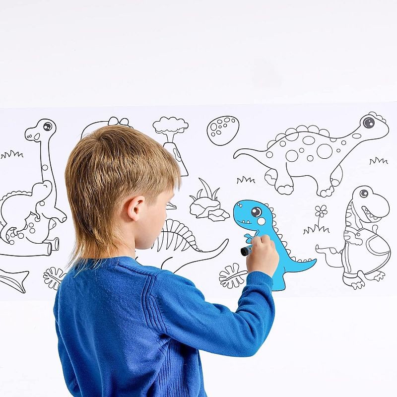 Rola desene de colorat, model dinozauri, hartie autocolanta, 30x300 cm