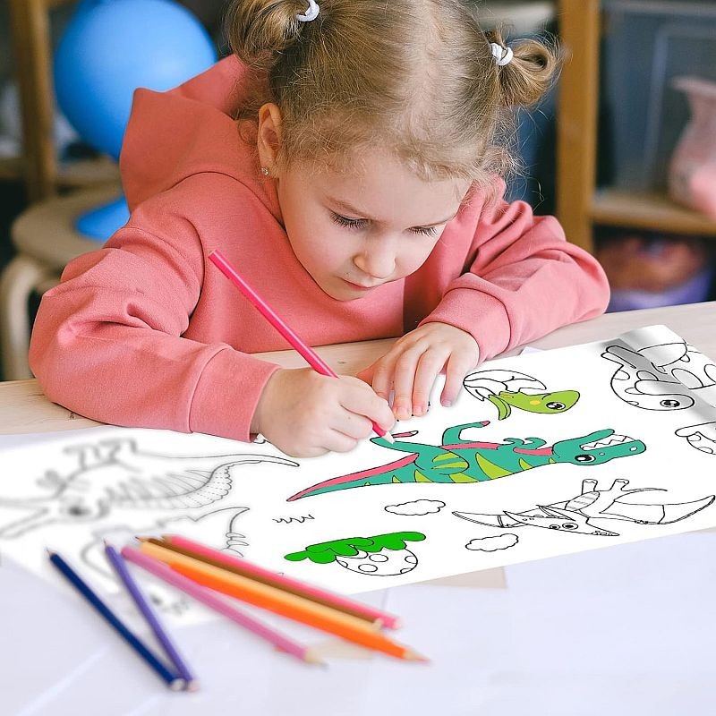 Rola desene de colorat, model dinozauri, hartie autocolanta, 30x300 cm