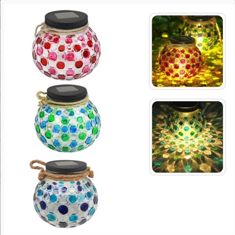Lampa solara decorativa sub forma de borcan, sticla, 15 cm inaltime