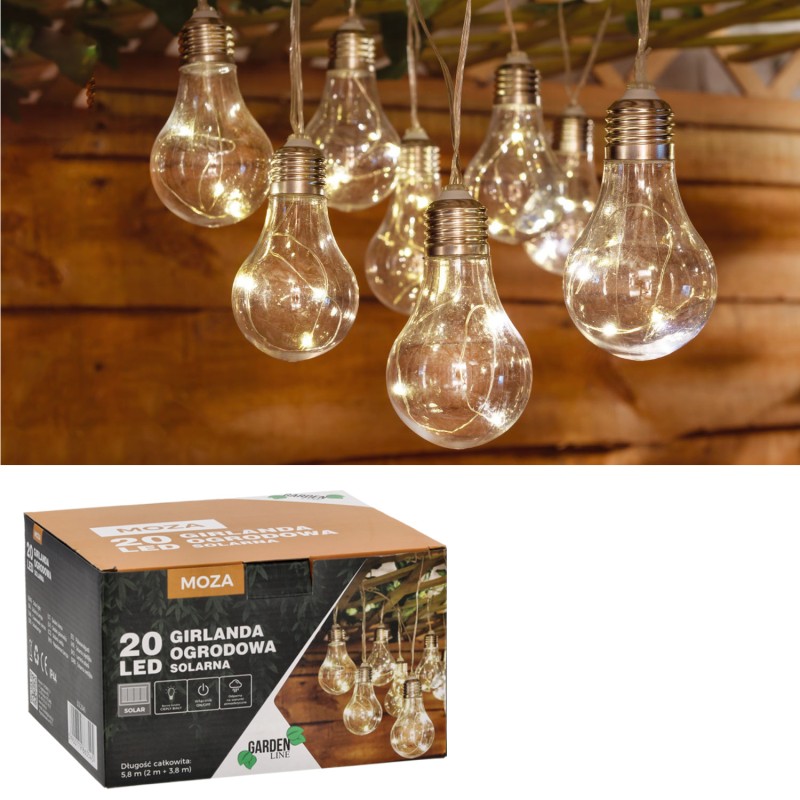 Ghirlanda solara cu becuri clasice, 5.8 m, 20 LED-uri alb cald