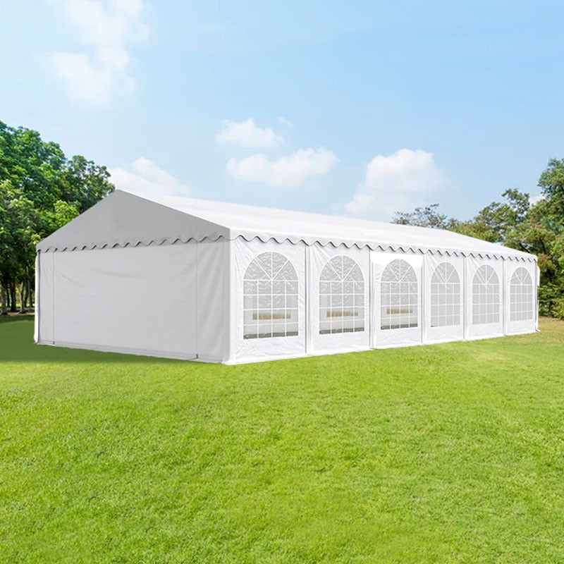 Cort evenimente 12x6x3.7 m, PVC ignifugat, 72 mp, 12 ferestre, alb