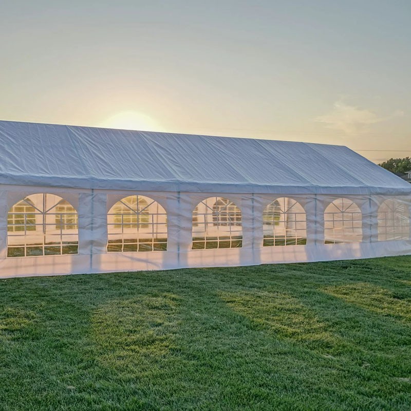 Cort evenimente 12x6x3.7 m, PVC ignifugat, 72 mp, 12 ferestre, alb