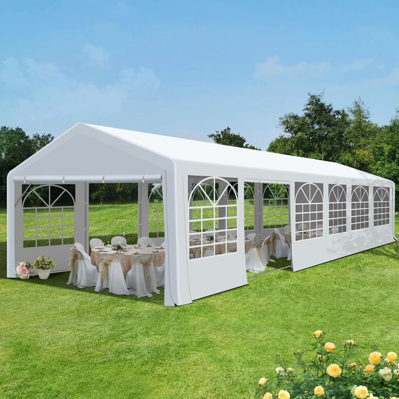 Cort evenimente 12x6x3.7 m, PVC ignifugat, 72 mp, 12 ferestre, alb