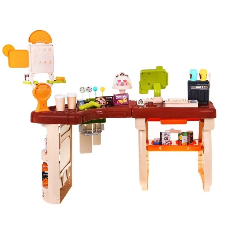 Set magazin pentru copii, 52 piese, lumini, bani, POS, fructe, legume