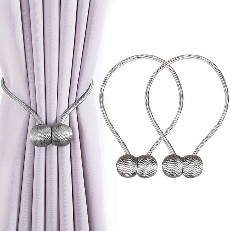 Set 2 bratari magnetice perdele/draperii, lungime snur 40 cm, argintiu