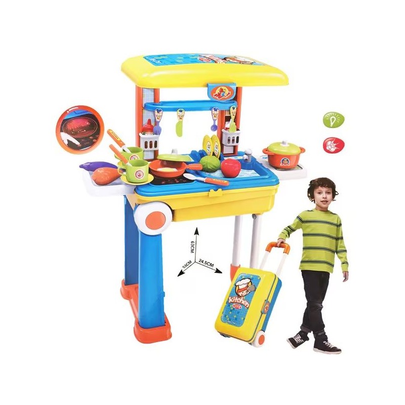 Bucatarie copii, transformabila in valiza, 2 roti, lumini, sunete