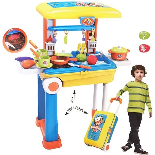 Bucatarie copii, transformabila in valiza, 2 roti, lumini, sunete