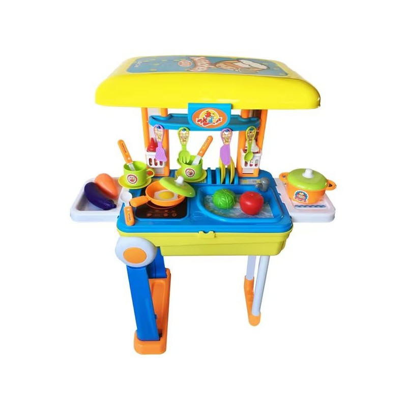 Bucatarie copii, transformabila in valiza, 2 roti, lumini, sunete