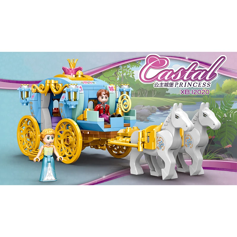 Set constructie caleasca cu cai si printesa, multicolor