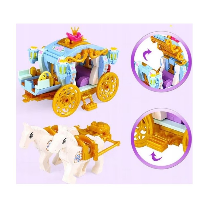 Set constructie caleasca cu cai si printesa, multicolor