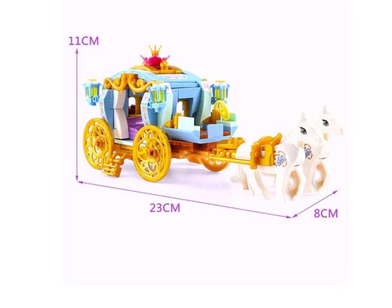Set constructie caleasca cu cai si printesa, multicolor
