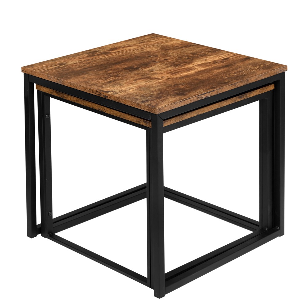 Set 2 masute de cafea, stil rustic/industrial, placa laminata si otel