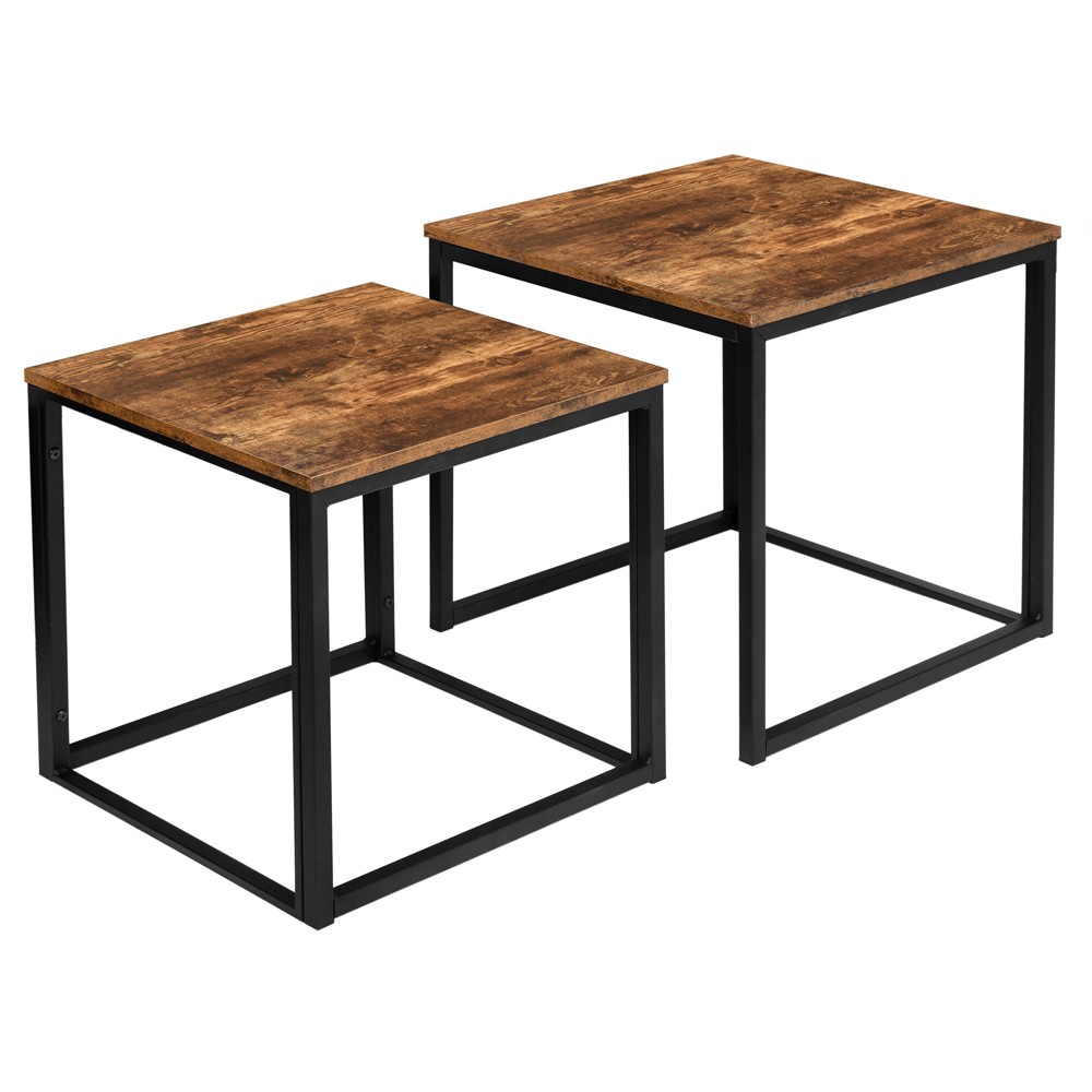 Set 2 masute de cafea, stil rustic/industrial, placa laminata si otel