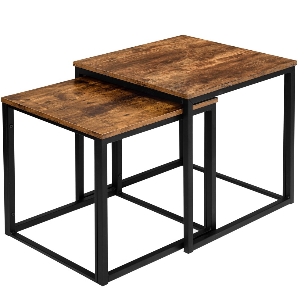 Set 2 masute de cafea, stil rustic/industrial, placa laminata si otel