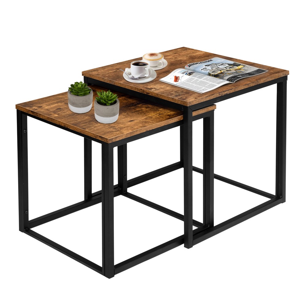 Set 2 masute de cafea, stil rustic/industrial, placa laminata si otel