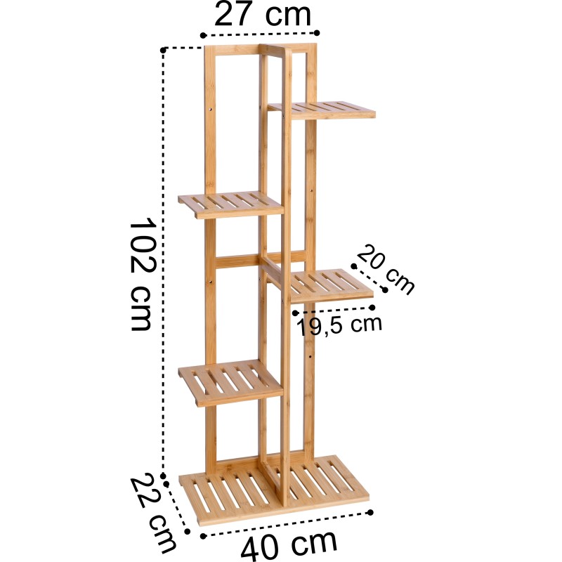 Suport 6 rafturi flori, bambus lacuit, maxim 40 kg, 102x40x22 cm