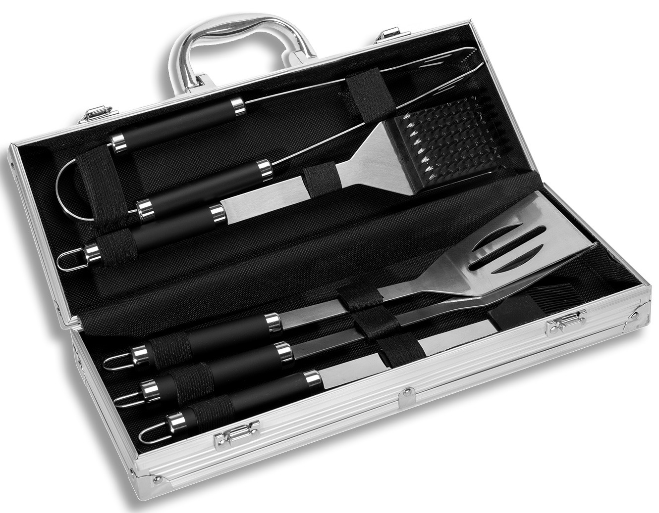 Set 5 accesorii pentru gratar, otel inoxidabil, valiza cu maner