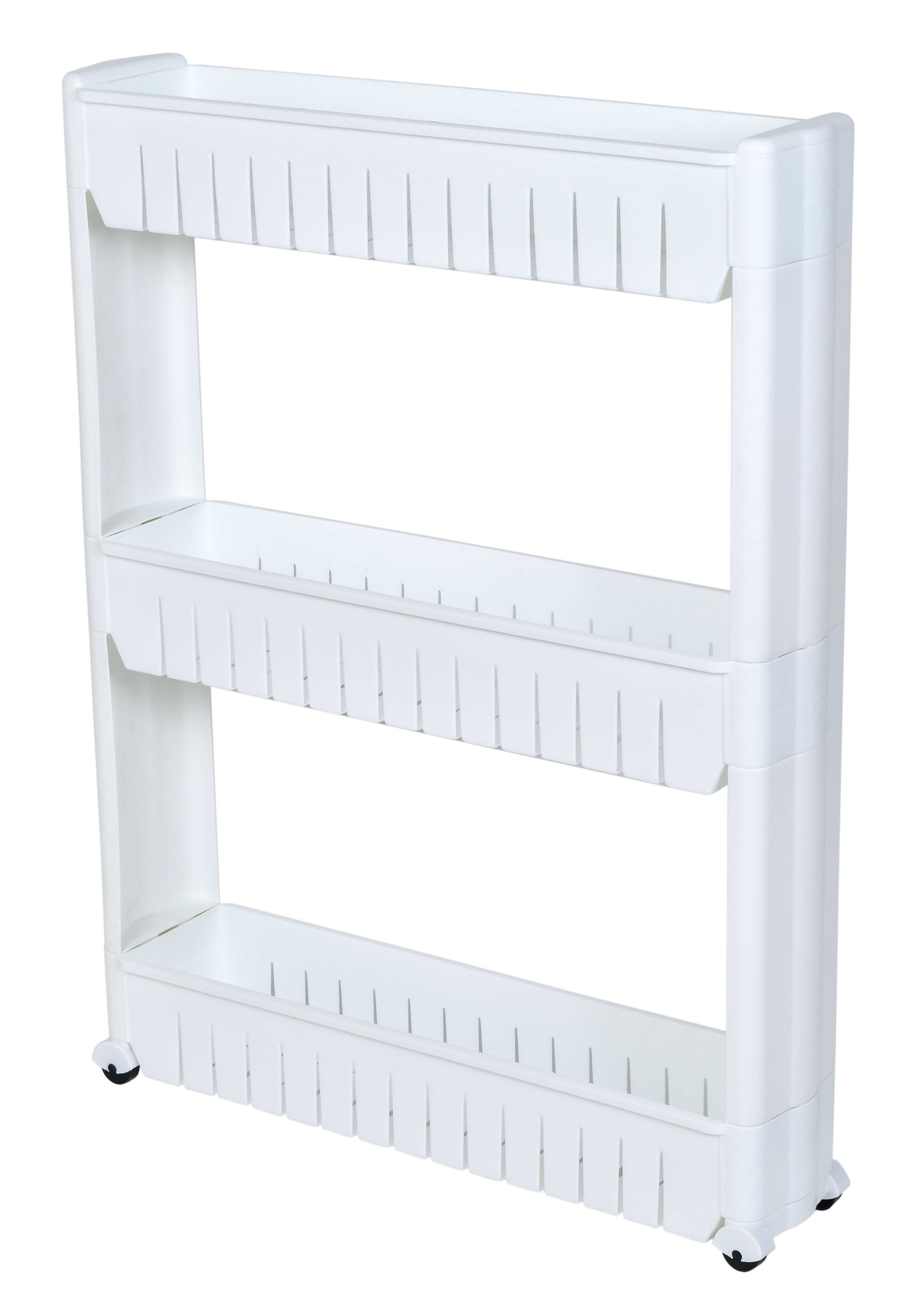 Raft modular spatii inguste, 3 polite, rotim plastic alb