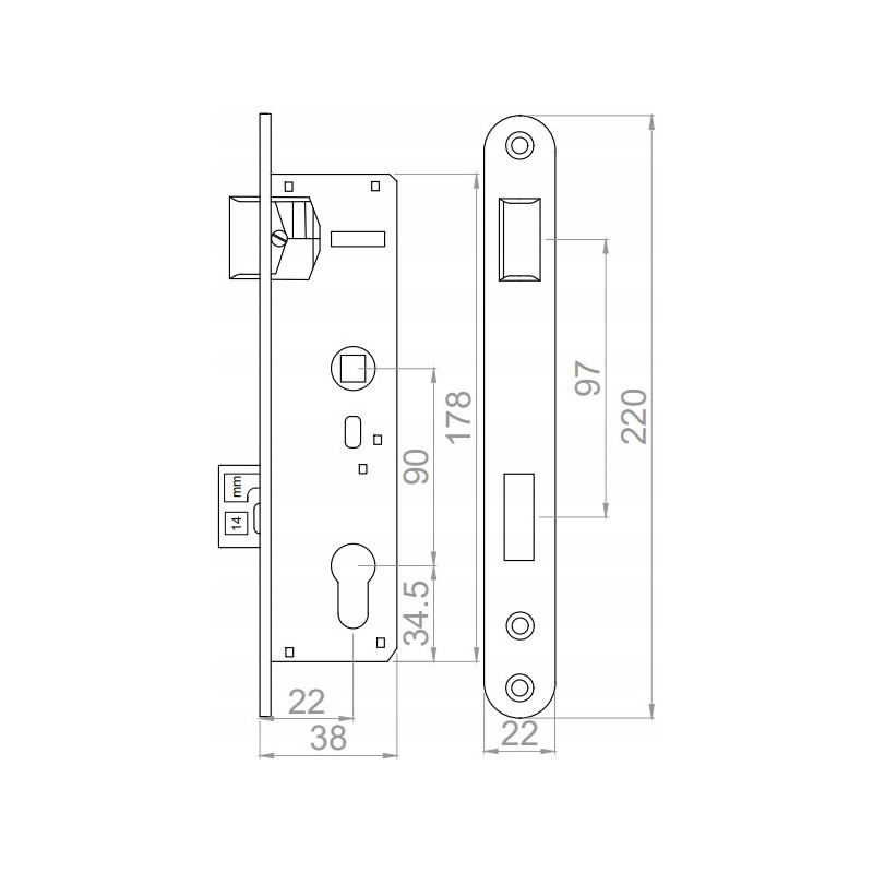 Brosca incastrata pentru usa, 90 mm, zavor reversibil, galvanizata