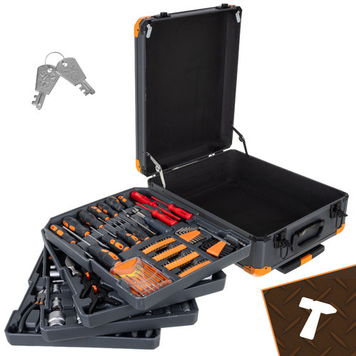 Set scule profesionale, valiza aluminiu, 1000 piese, 4 organizatoare