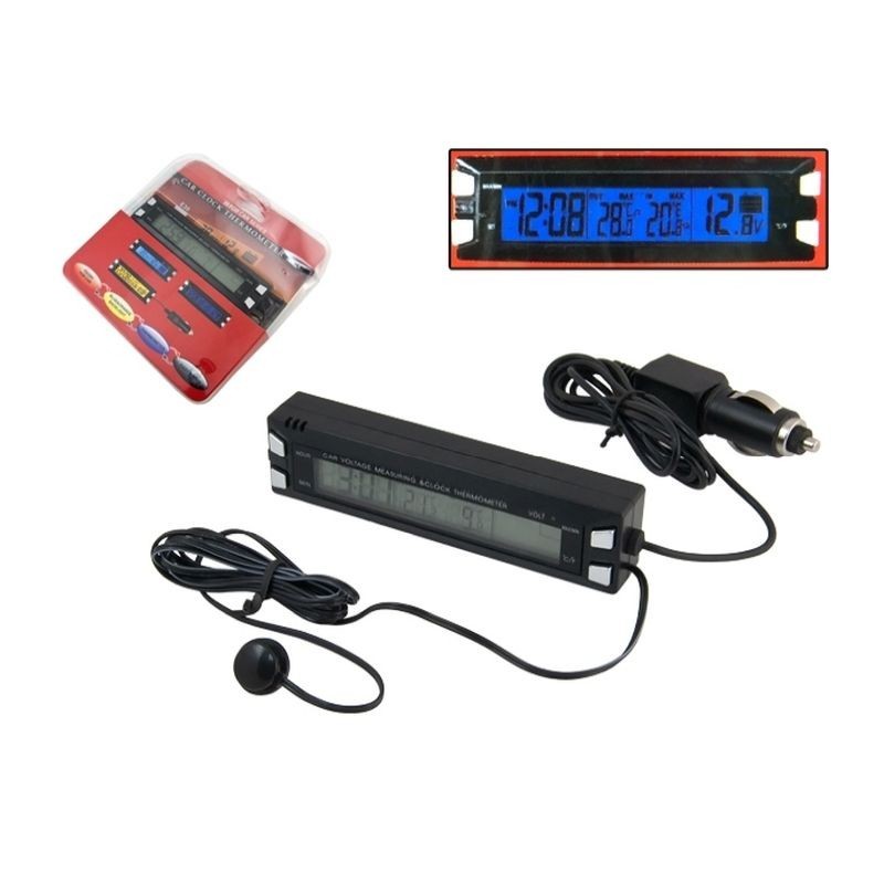 Termometru auto digital, ecran LCD, afisaj ora, temperatura, voltaj baterie