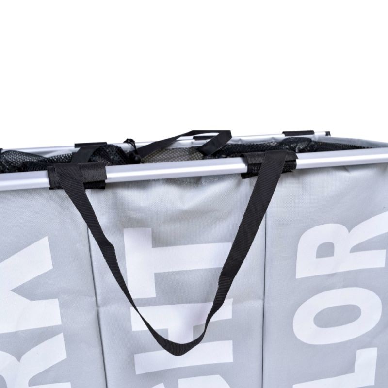 Cos pliabil pentru rufe, capacitate 130 l, 3 compartimente, suport aluminiu