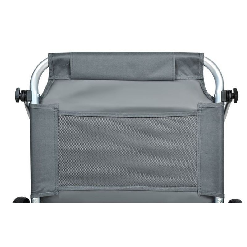 Sezlong pliabil cu paravan protectie solara, 2 roti, tetiera, 115x62cm, gri