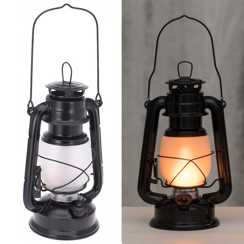 Felinar retro, 34 LED-uri, metalic, negru mat, maner si agatatoare, 24 cm