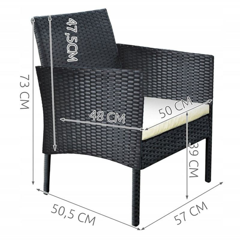 Set mobilier gradina, 4 piese, masuta, fotolii, canapea, model ratan, negru