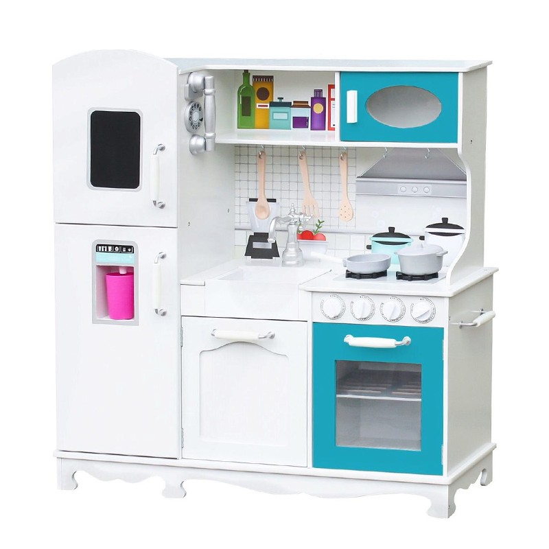 Bucatarie din lemn pentru copii, 102x97x33,5cm, 6 accesorii, telefon ...