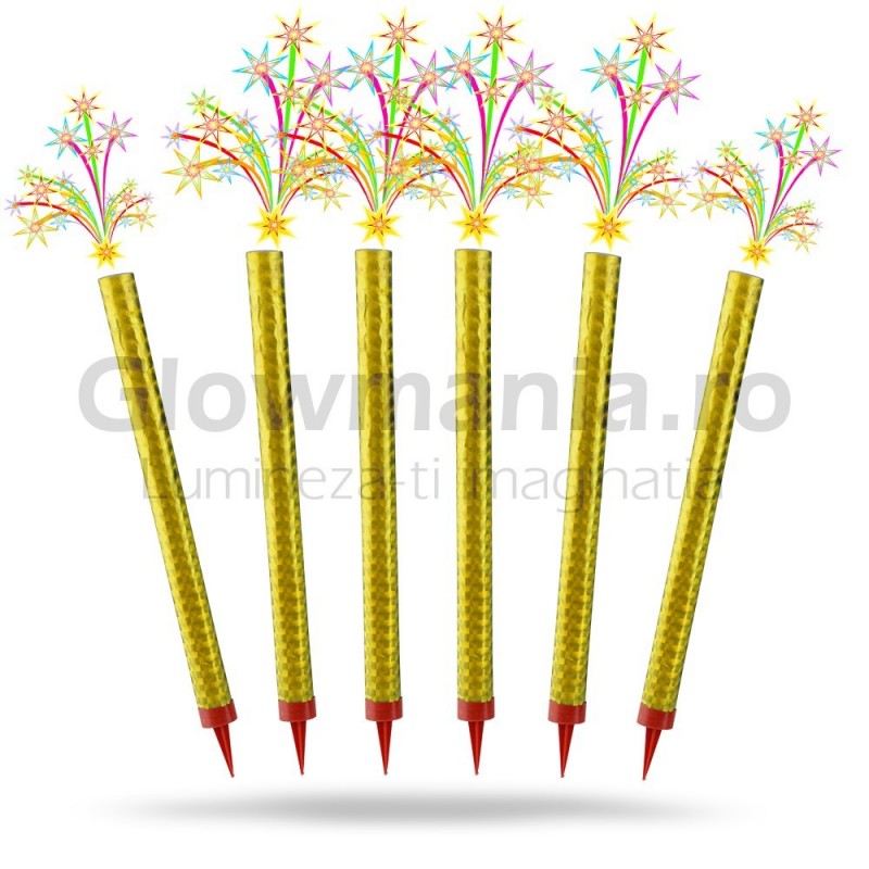 Set 6 lumanari cu scantei aniversare pentru tort