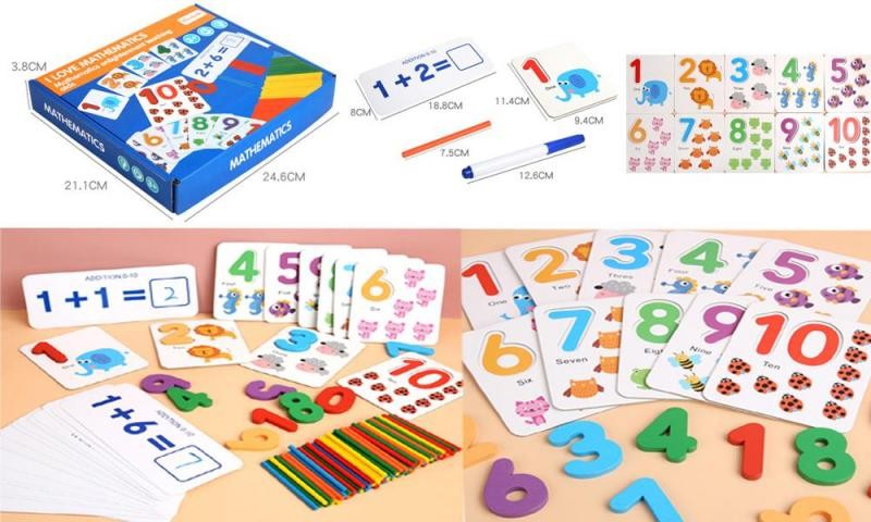 Set interactiv matematica, cifre, semne matematice, lemn multicolor