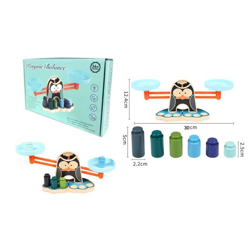 Balanta pinguin pentru copii, 6 greutati in incluse, multicolor