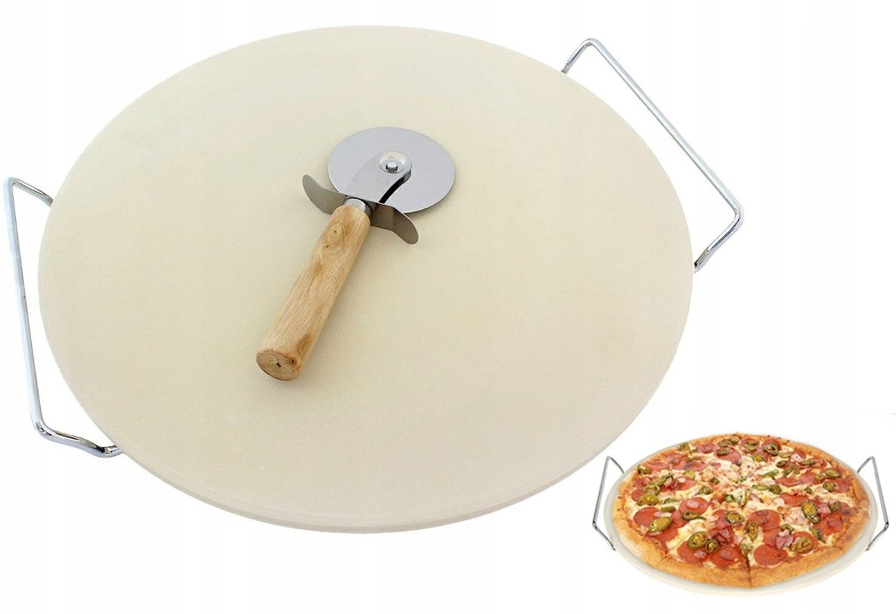 Set cutit si blat copt pizza, din ceramica, diametru 33 cm, manere metalice