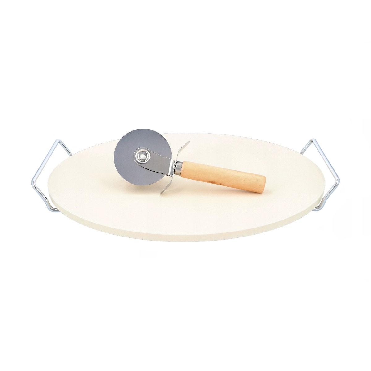 Set cutit si blat copt pizza, din ceramica, diametru 33 cm, manere metalice