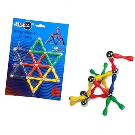 Joc educativ de constructie magnetic, 37 piese multicolore