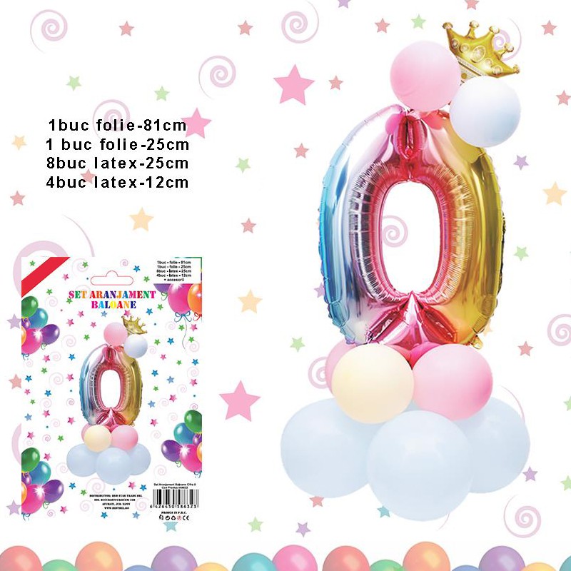 Balon party cifra 0, inaltime 81 cm, multicolor, set 14 bucati ...