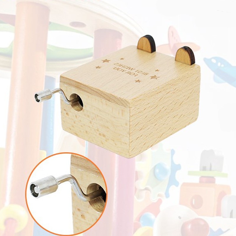 Cutiuta muzicala din lemn, model pisicuta, culoare natur