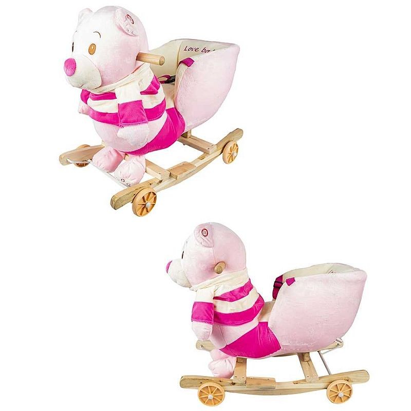 Balansoar Ursulet din plus, roti basculante, centura, muzica, 12 luni+
